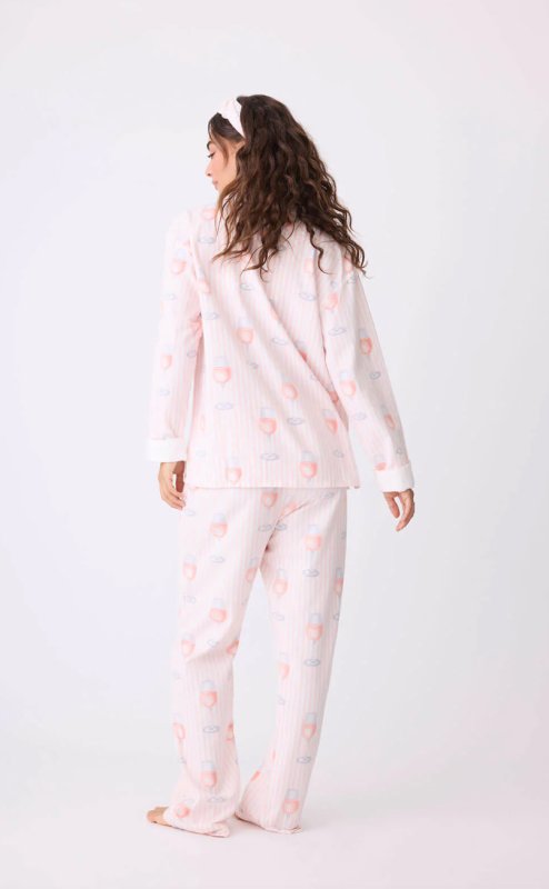 PJ Salvage Rosé All Day Classic Flannel Pajama Set in Pink Mist
